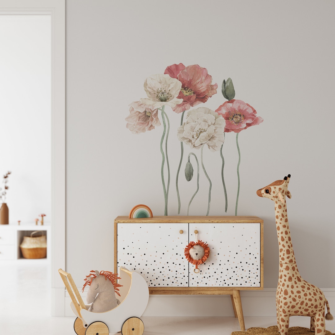 Poppy Wall Decals, Wildflower Wall Decals, Nursery Flower Decor, Floral ...
