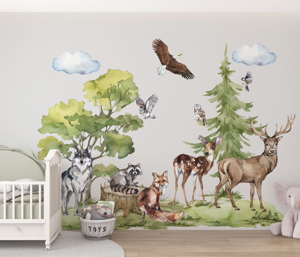 Forest Wall Decals Nursery Decal Woodland Wall Decals - Etsy