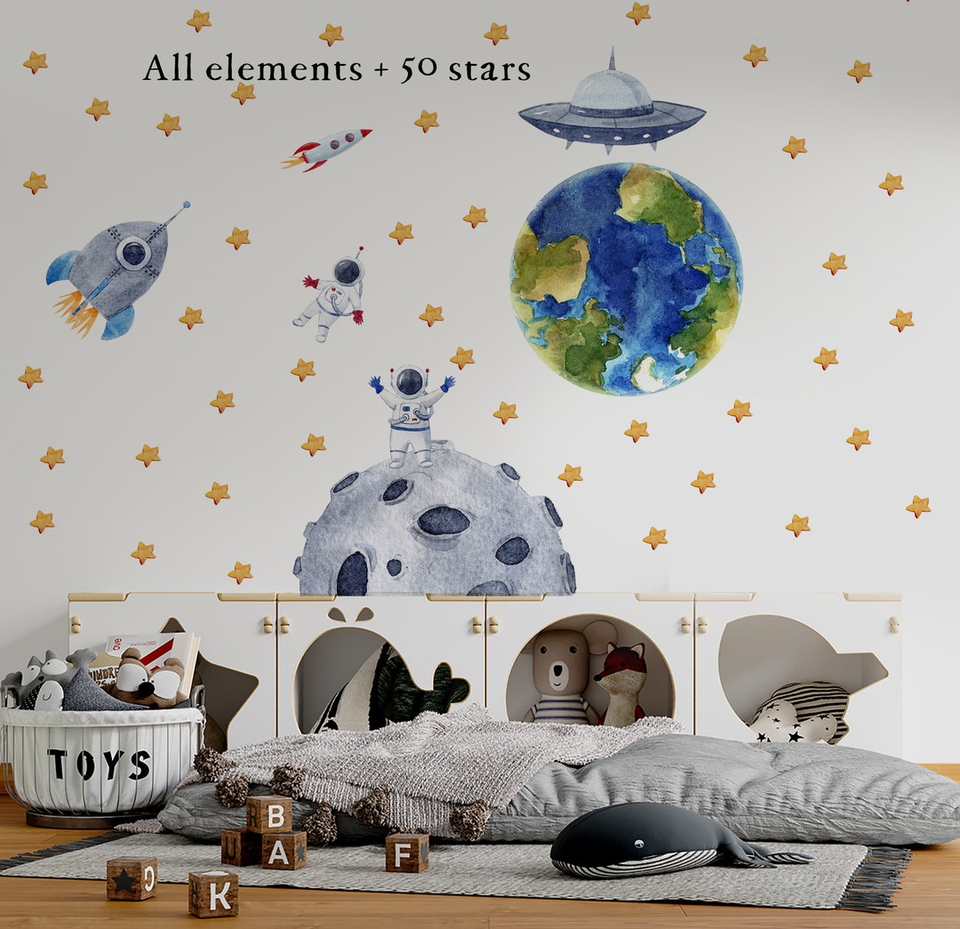 Space Wall Decal, Space Themed Nursery, Watercolor Solar System, Sun ...
