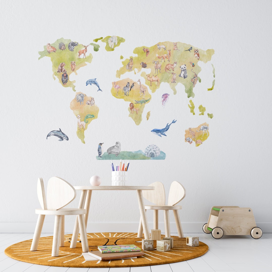 WORLD MAP Wall Decal for Kids, World Map Wall Decal, Wordl Map Sticker ...