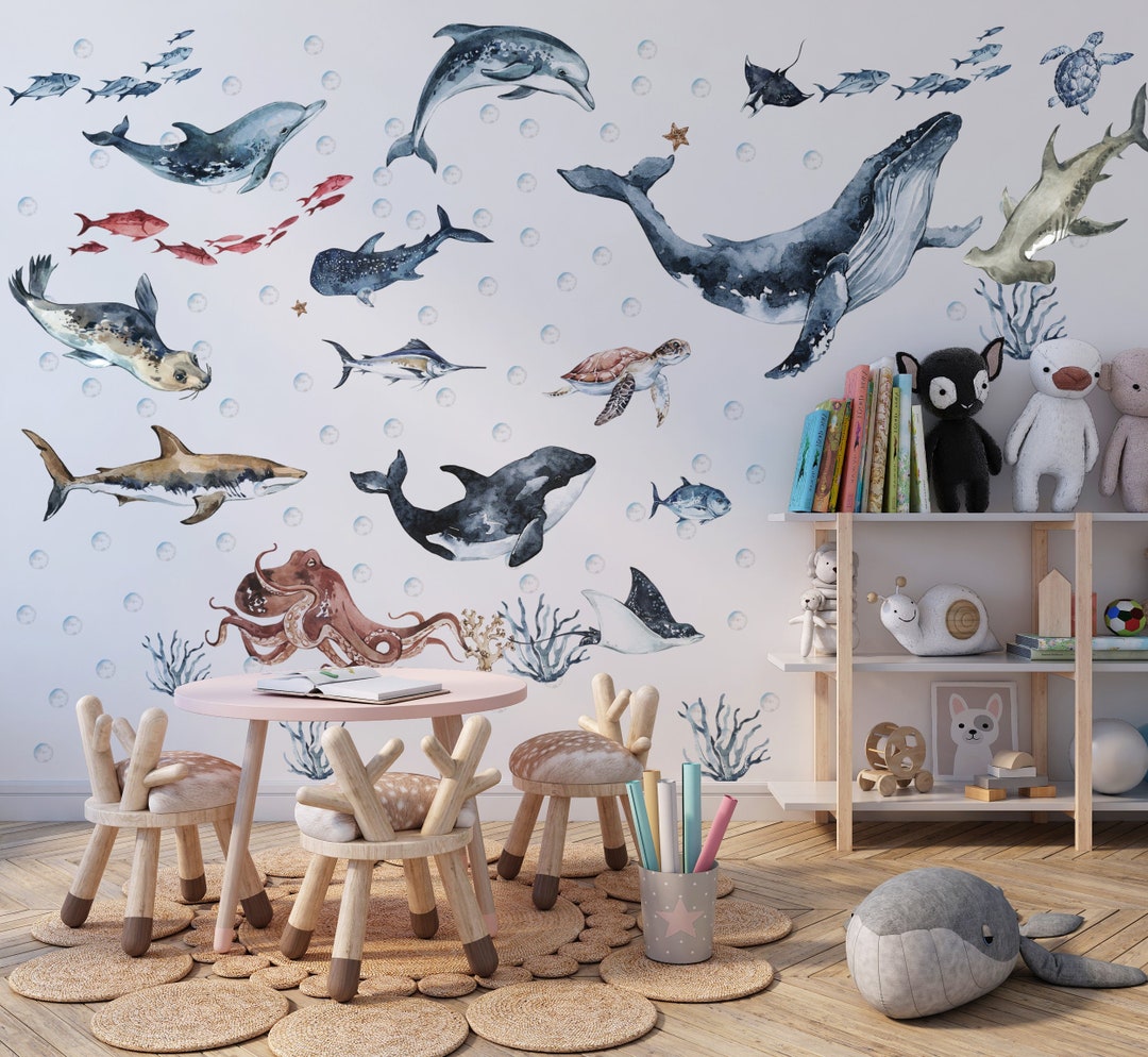 Ocean Animals Wall Decal for Kids and Nursery, Sea Animals Wall Sticker ...
