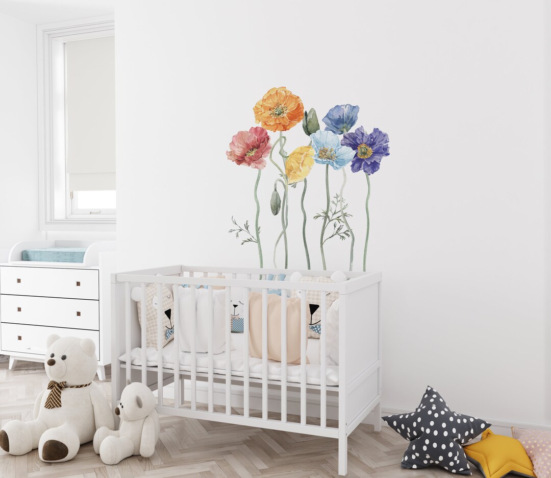 Poppy Wall Sticker, Wildflower Wall Decals, Nursery Flower Decor ...