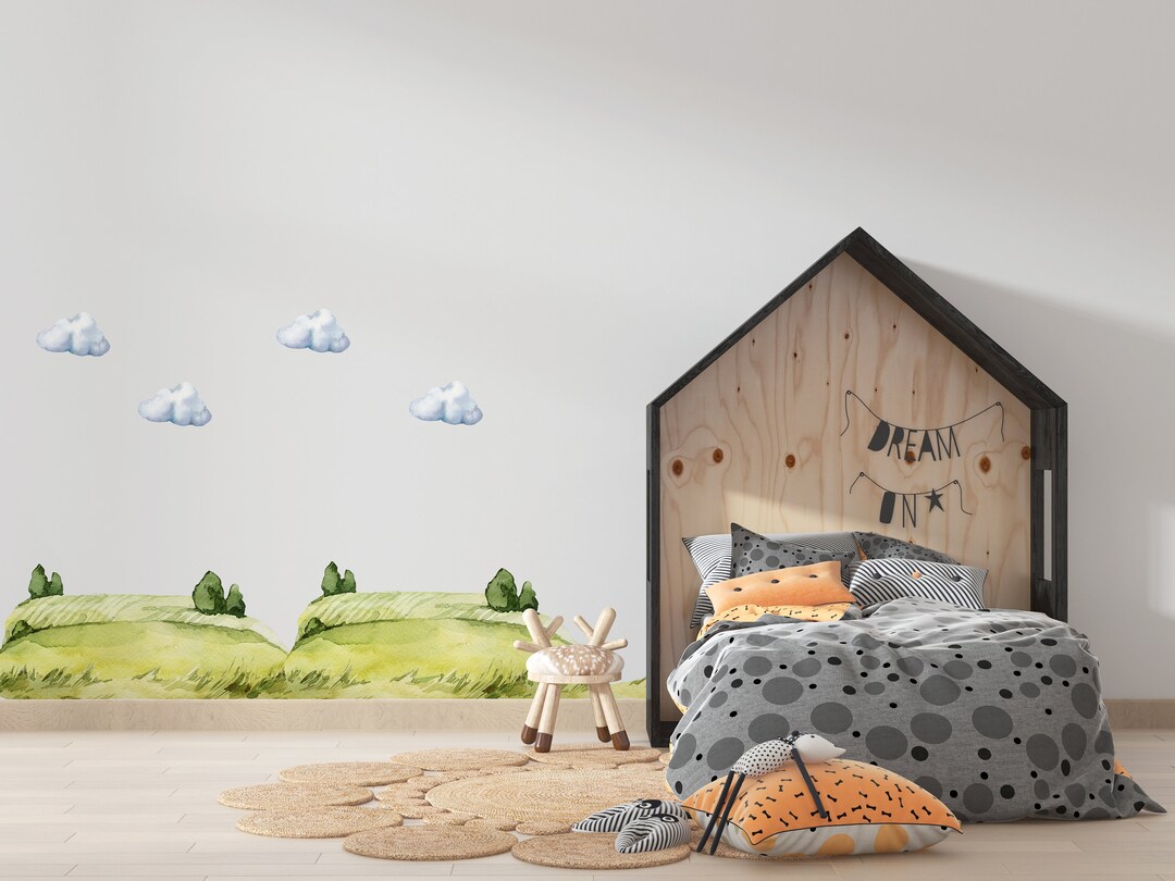 Hills Along With Grass Decal, Landscape Wall Decal, Hills Wall ...