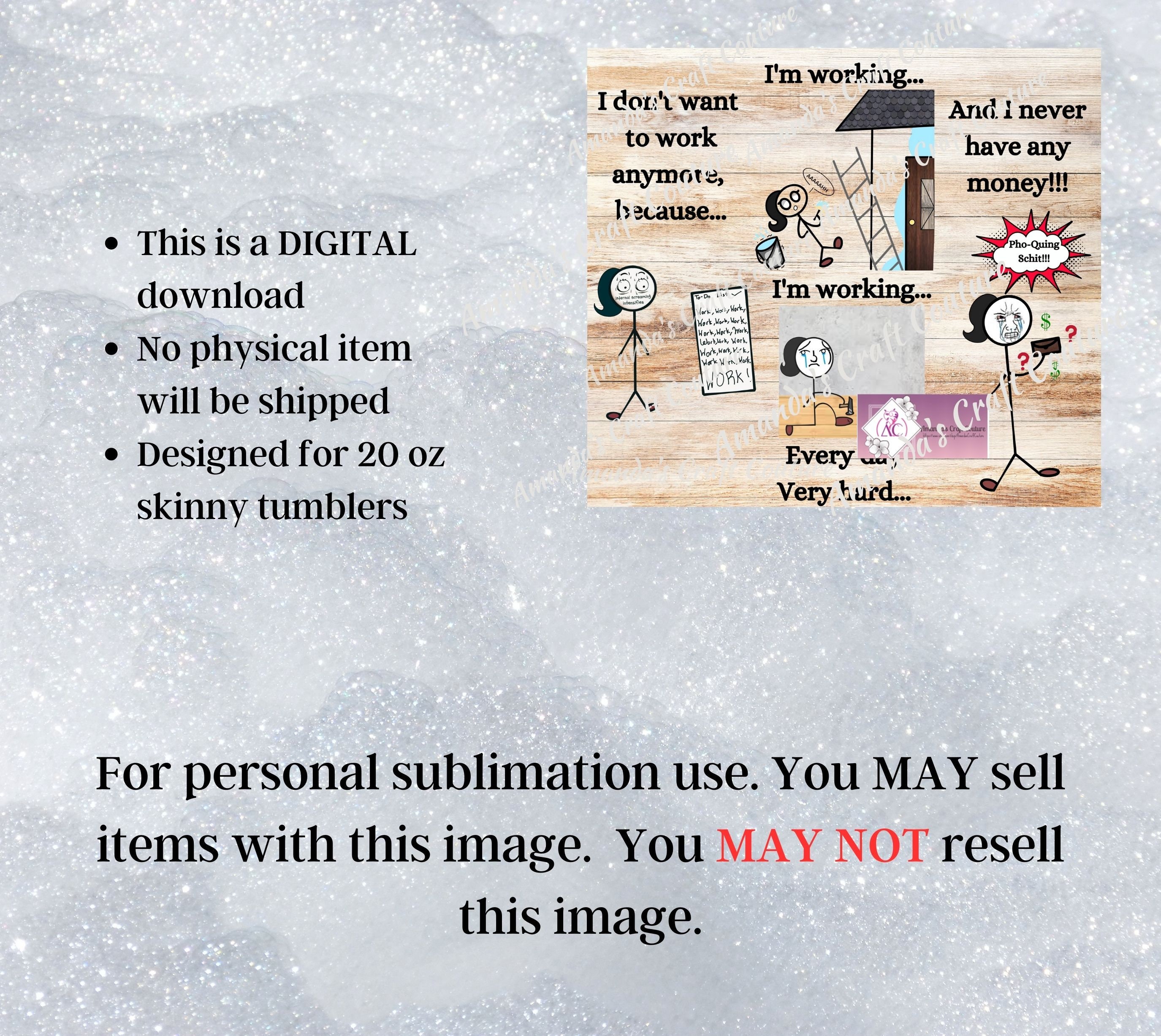 Funny Girl Carpenter Stick Figure I Dont Want to Work 20 Oz Skinny ...