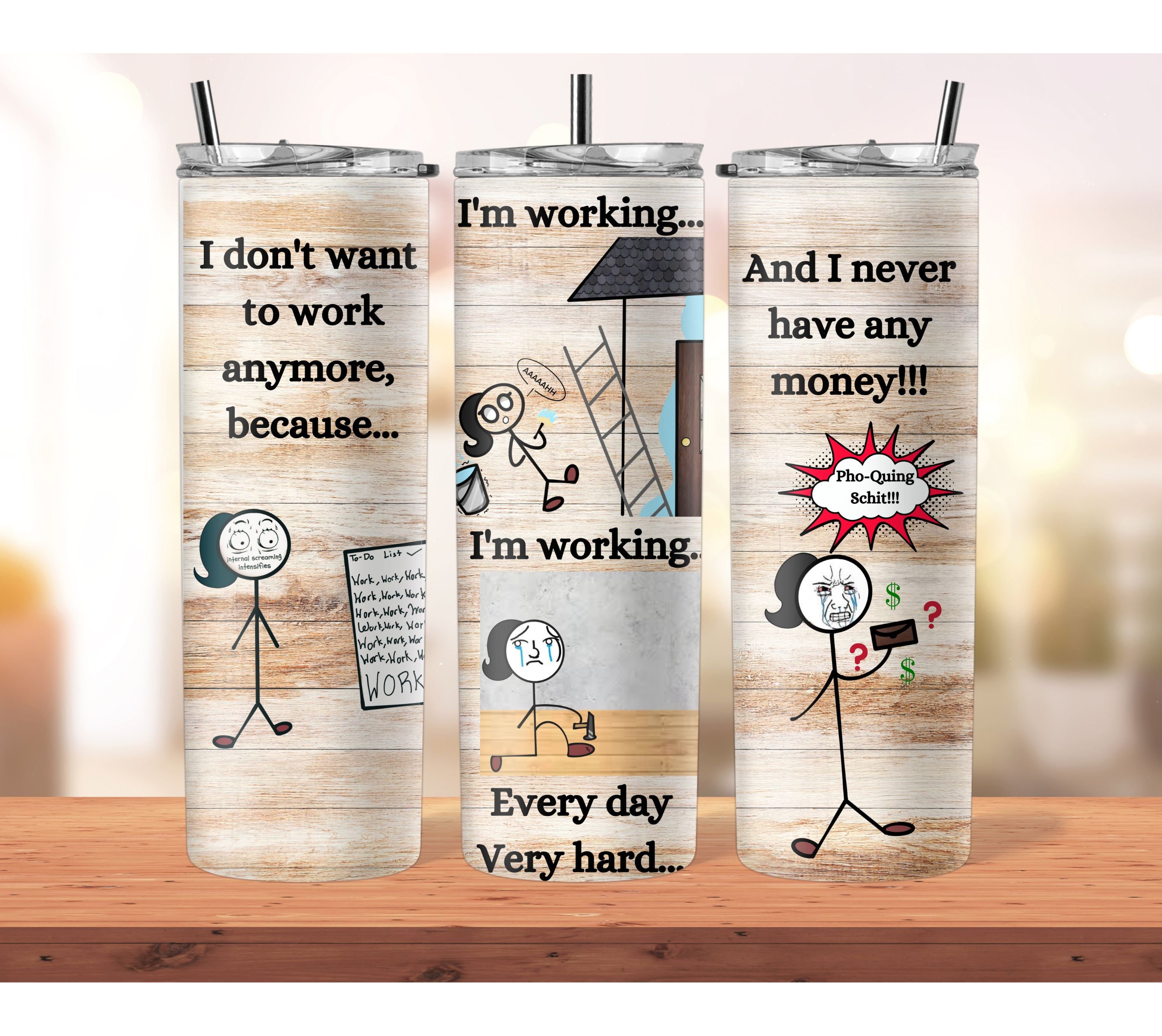 Funny Girl Carpenter Stick Figure I Dont Want to Work 20 Oz Skinny ...
