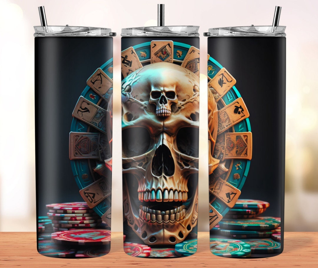 3D Casino Skull 20 Oz Skinny Tumbler Sublimation Wrap Design ...