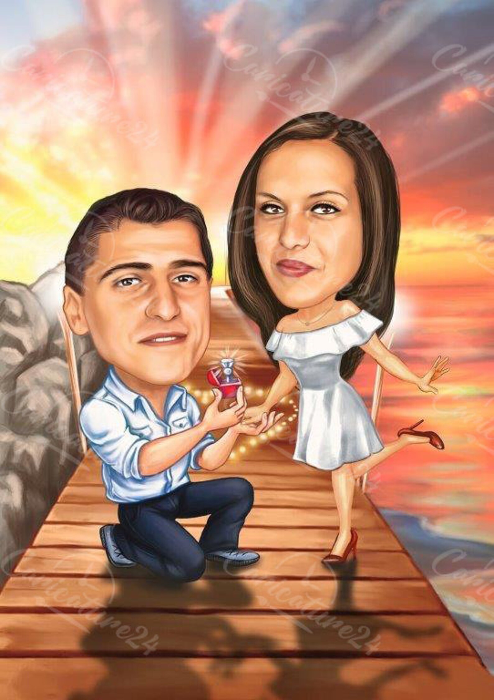 Custom Engagement Caricatures Proposal Caricature Drawings - Etsy