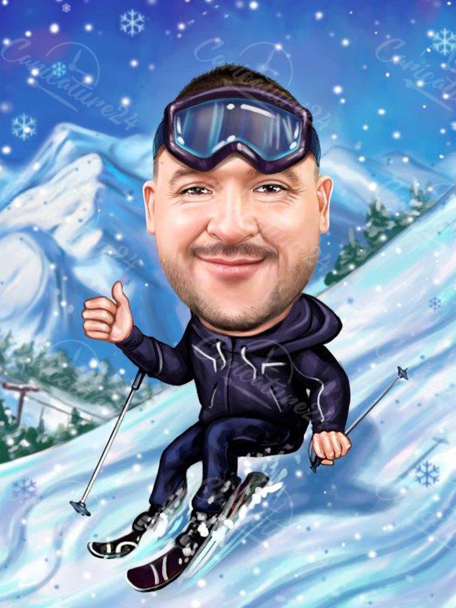 Custom Skiing Caricature Ski Caricature From Photo - Etsy UK