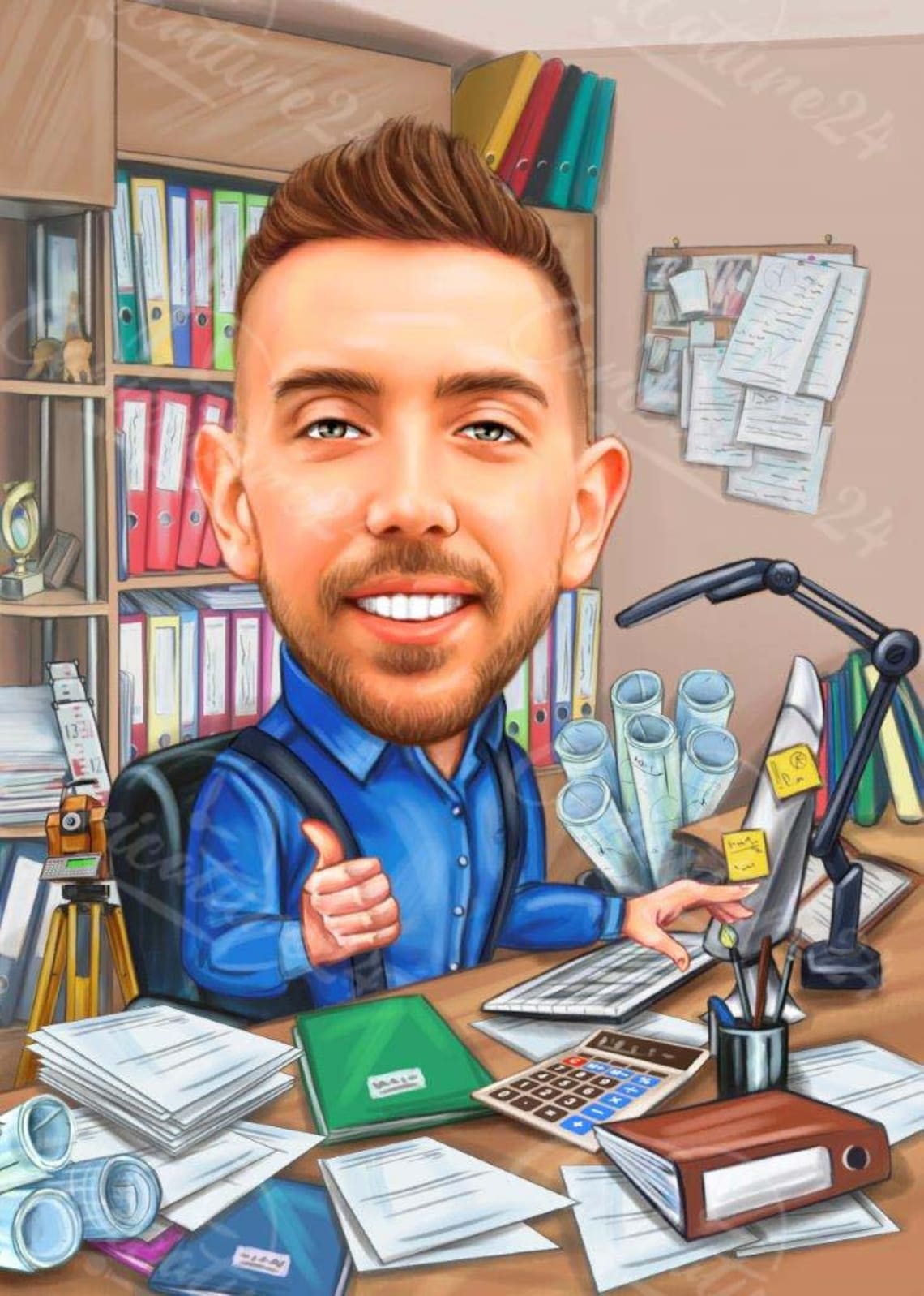 Banker Caricature, Banker Portrait, Caricature From Photo, Digital ...