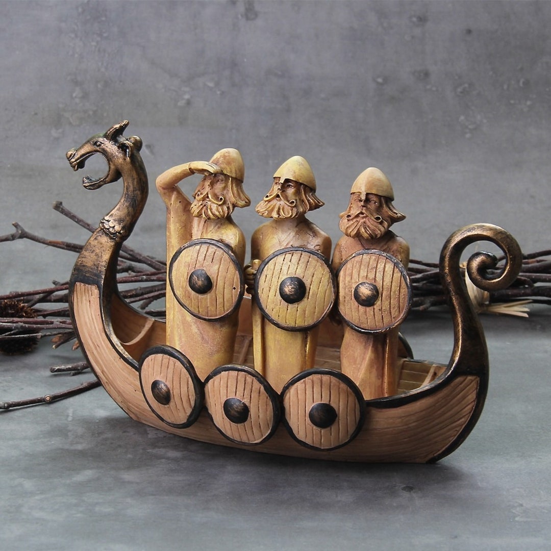 New Style Viking Dragon Boat With Vikings Nordic Desktop - Etsy