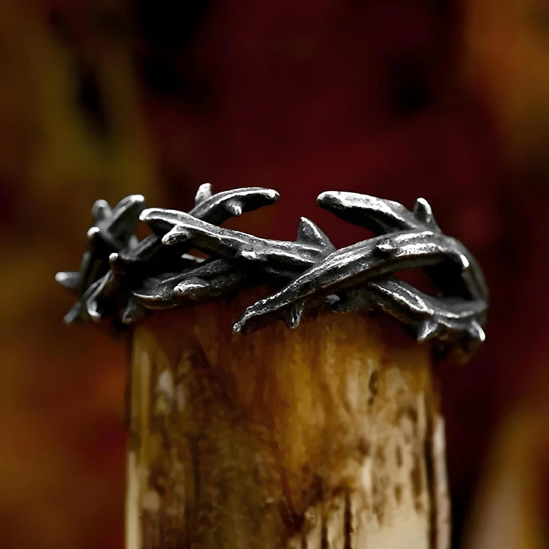 Vintage Black Jesus Crown Thorns Rings - Gothic Fashion Rings - Punk Amulet Ring - Retro Street ...