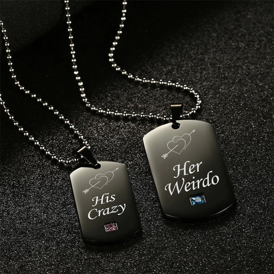 Her Weirdo and His Crazy Couple Necklace Pair Black Necklaces for ...