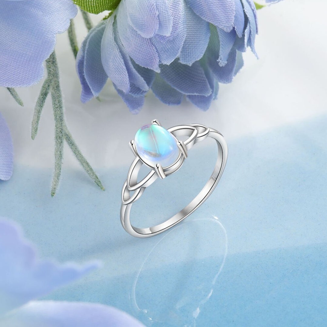 Real Sterling Silver Oval Moonstone Ring Rainbow Moonstone Jewelry Gift ...