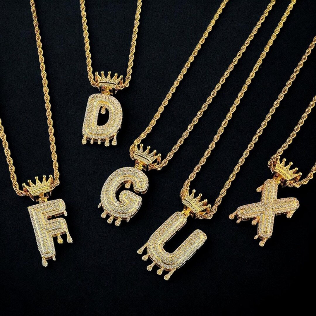Drip Initial Bling Crown Necklace Pendant - Custom Hip Hop Letter ...
