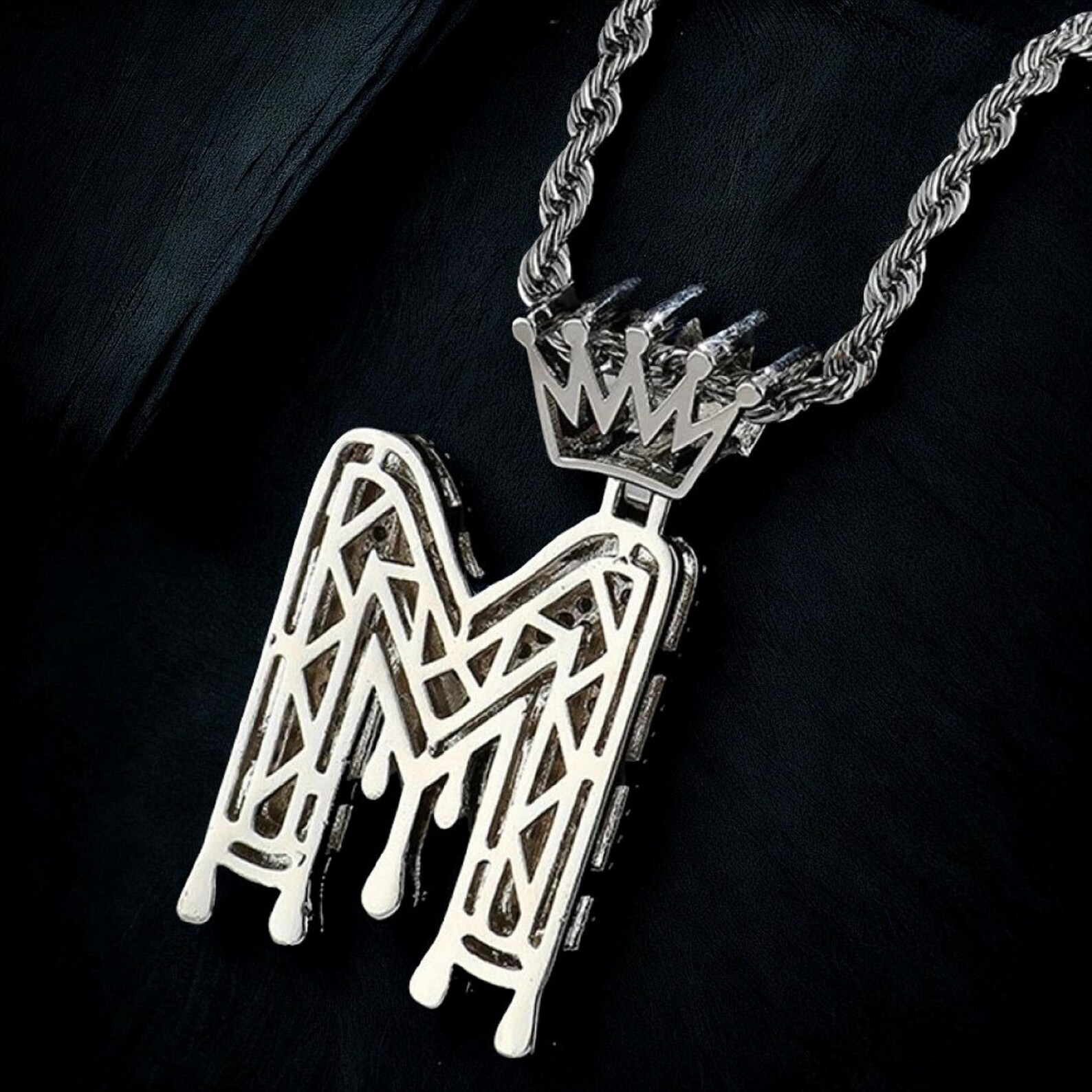 Drip Initial Bling Crown Necklace Pendant - Custom Hip Hop Letter ...