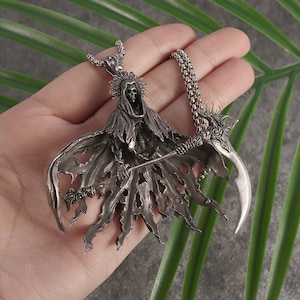 Classic Hell Reaper Sickle Pendant Punk Death Devil Skull Necklace ...