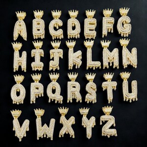 Drip Initial Bling Crown Necklace Pendant - Custom Hip Hop Letter ...