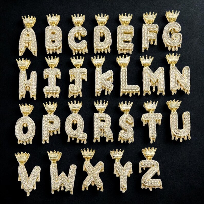 Drip Initial Bling Crown Necklace Pendant - Custom Hip Hop Letter ...