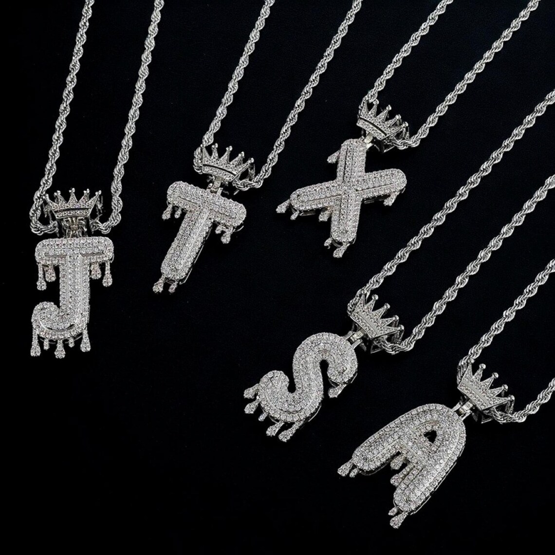 Drip Initial Bling Crown Necklace Pendant - Custom Hip Hop Letter ...
