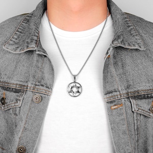 Judaism Hexagram Long Chain Necklace Creative Star Pendant Retro ...