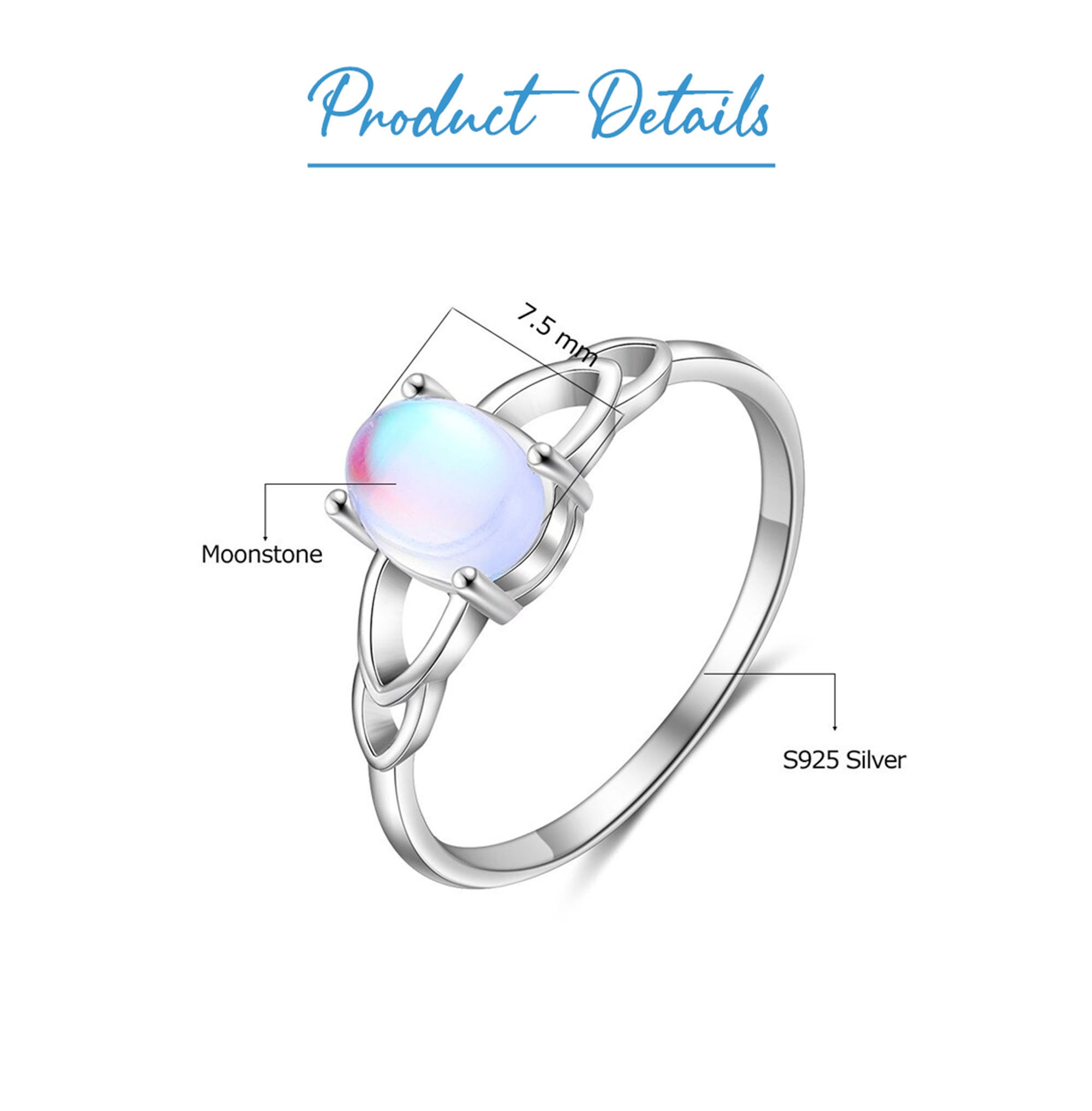 Real Sterling Silver Oval Moonstone Ring Rainbow Moonstone | Etsy