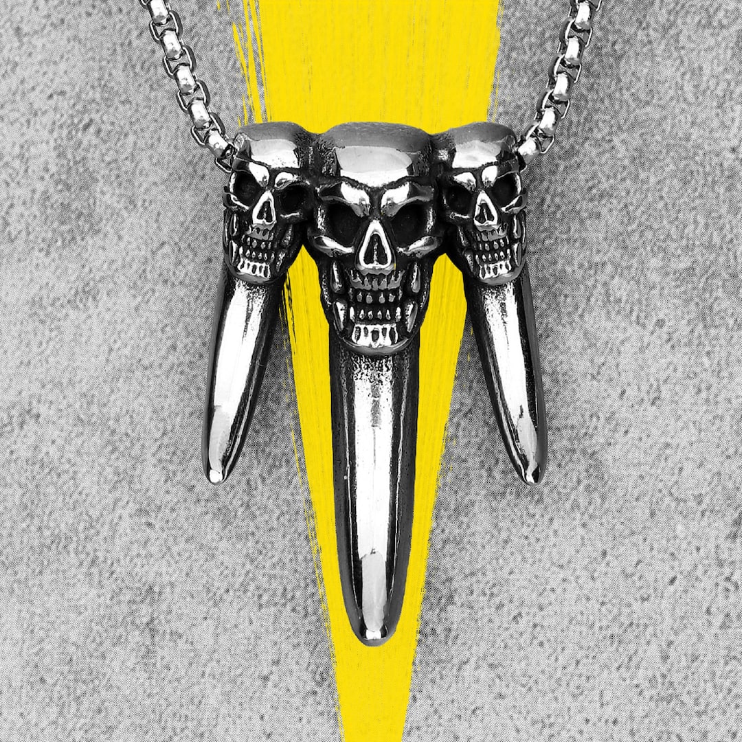 Retro Evil Skull Teeth Trophy Necklace Gothic Skeleton Pendant Men Punk ...