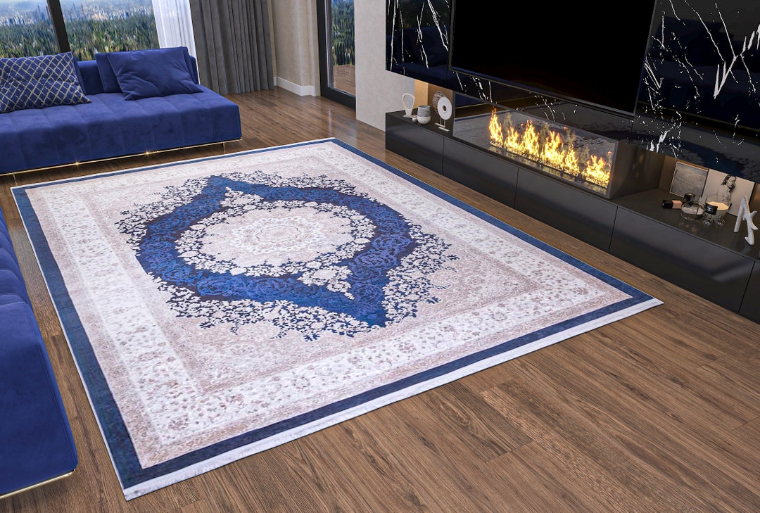 Classic Navy Blue Rug, Blue Persian Design Rug, Blue Classic Carpet ...