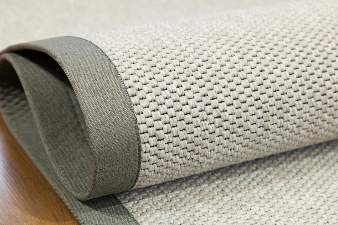 Modern Flatweave Rug: Light Gray Border, Minimalist Neutral Carpet for ...