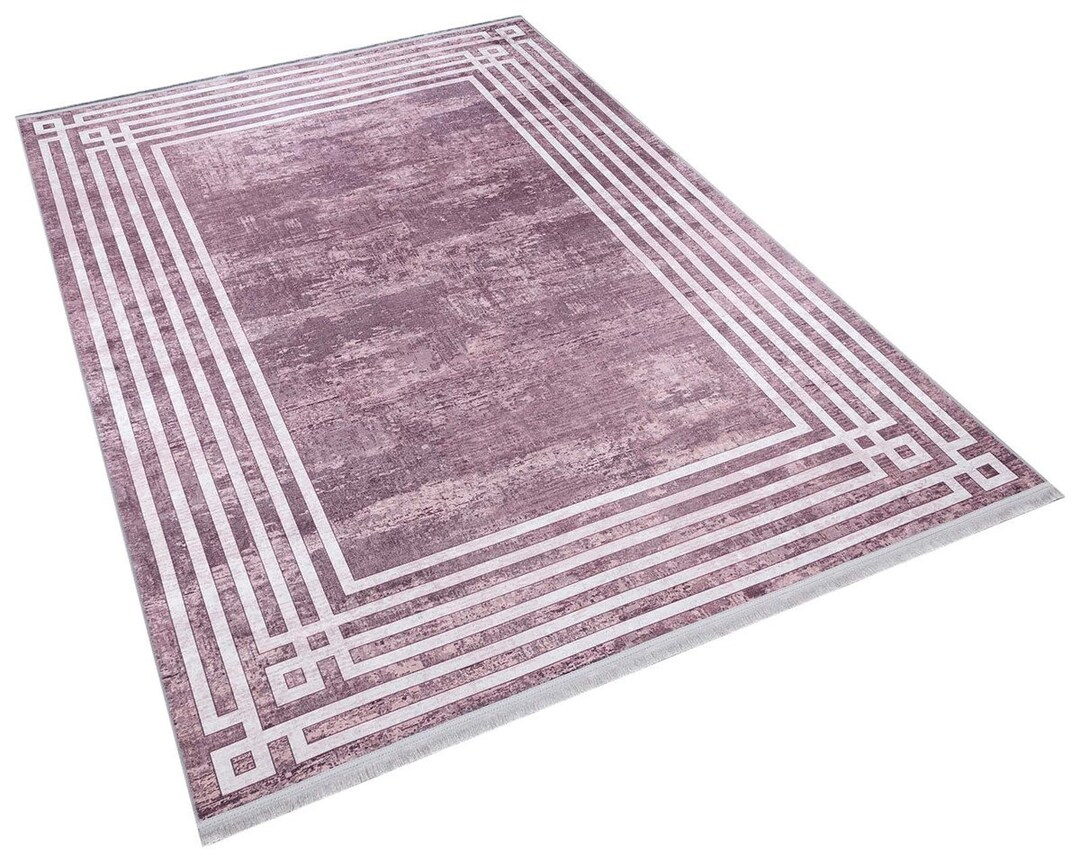 Modern Brown Rug With Neat Border: Washable Contemporary Carpet - Etsy