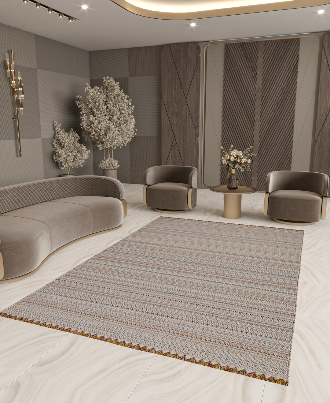 Scandinavian Rug With Stripes for Modern Living Room and Dining Room ...