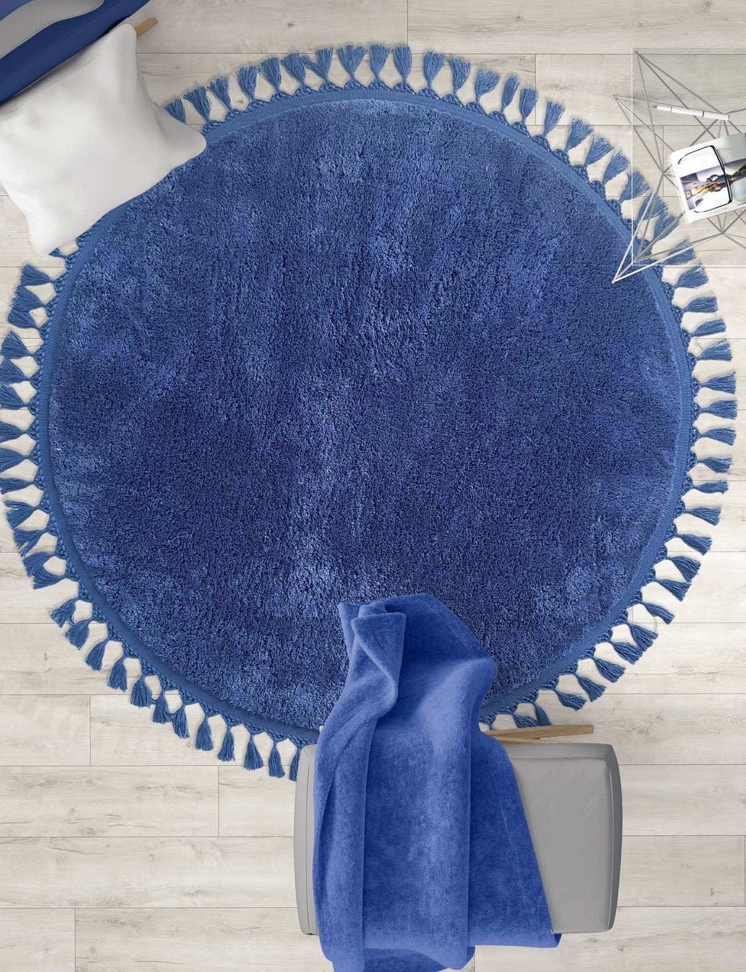 Fluffy Rug, Modern Rug, Indigo Rug, Home Decor, Decorative Rug, Circle ...