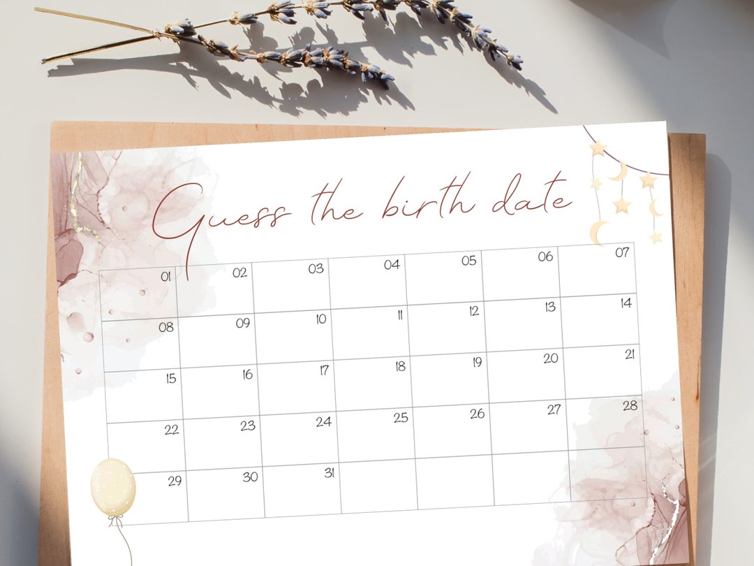 Baby Shower Game Guess the Birth Date Guess Birthday - Etsy