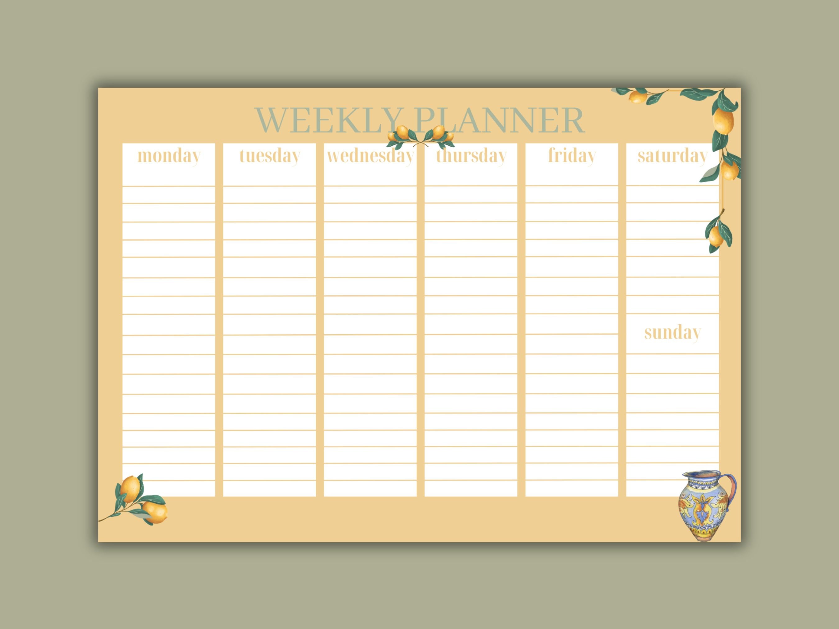 Printable Weekly Planner | Summer Theme | Green | Yellow - Etsy