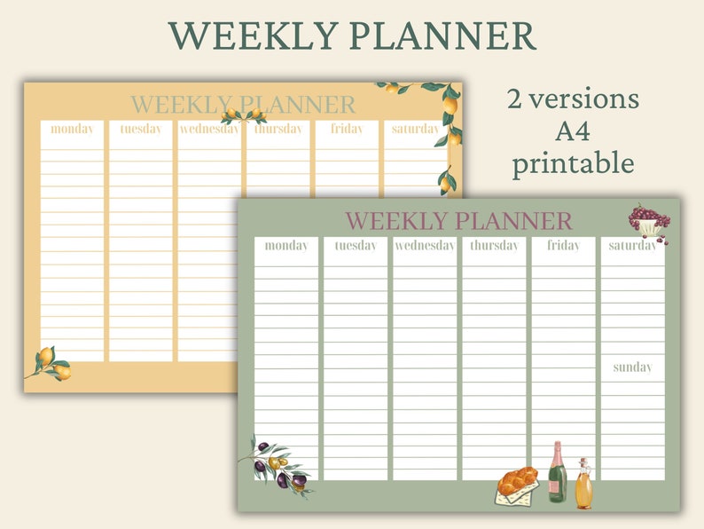 Printable Weekly Planner | Summer Theme | Green | Yellow - Etsy