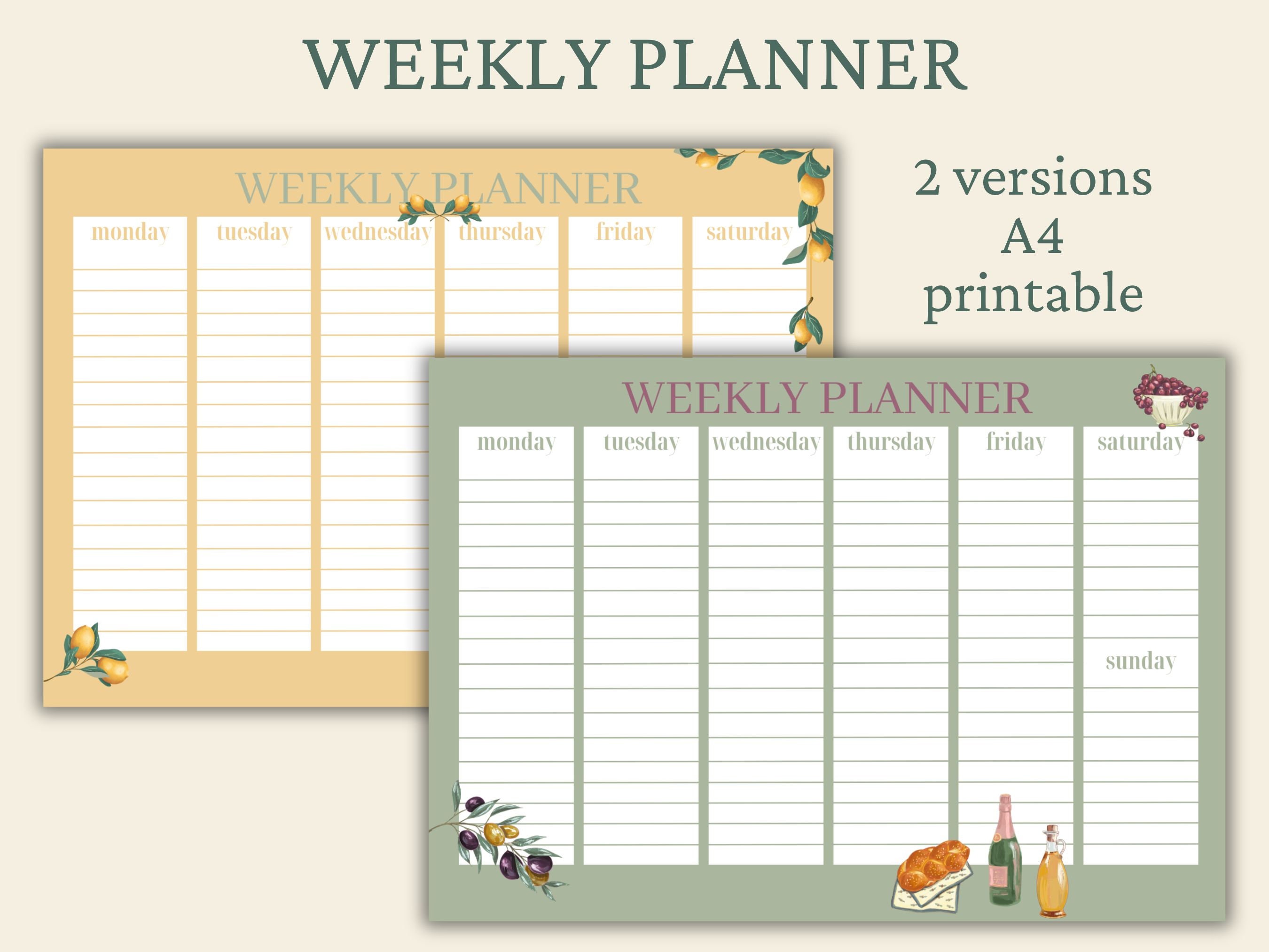 Printable Weekly Planner | Summer Theme | Green | Yellow - Etsy
