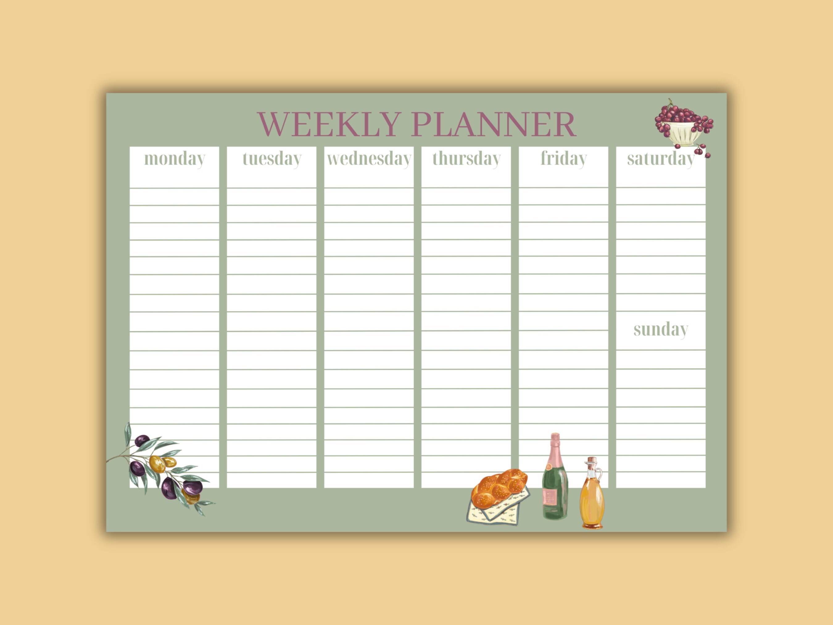 Printable Weekly Planner | Summer Theme | Green | Yellow - Etsy