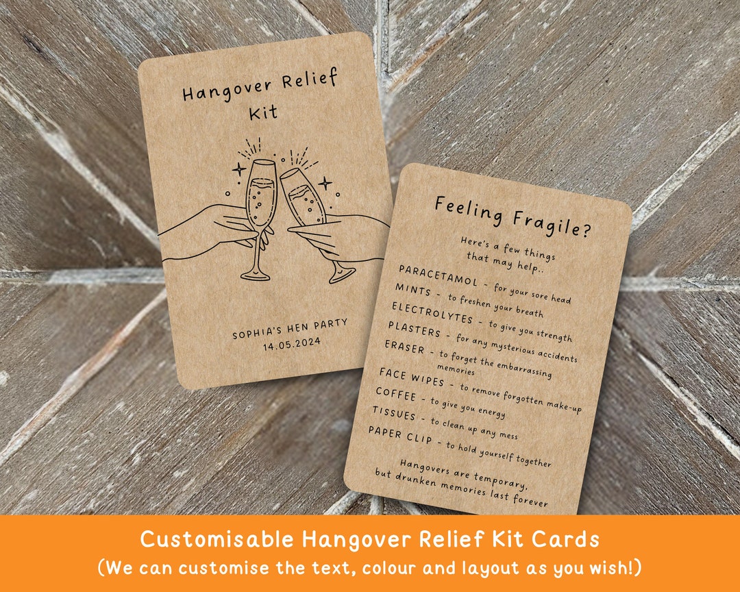 Customisable Hangover Relief Kit Cards | Personalised Hen Party ...