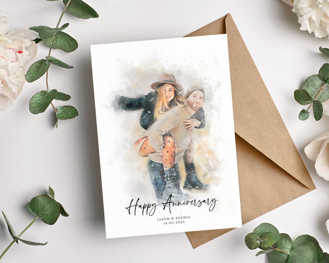 Personalised Anniversary Card | Watercolour Style Couples Portrait ...
