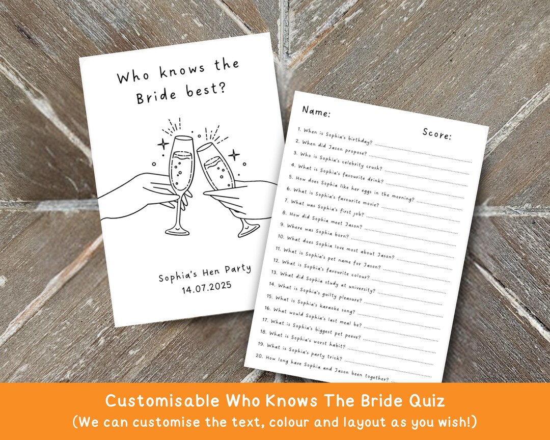 Personalised How Well Do You Know the Bride Game | Custom Hen Party ...
