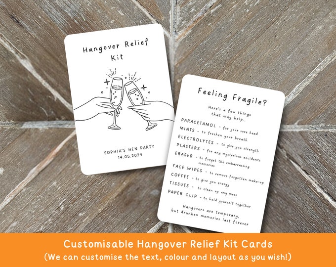 Hangover Recovery Kit Cards, Hungover Bag Cards, Printed Cards, Digital ...