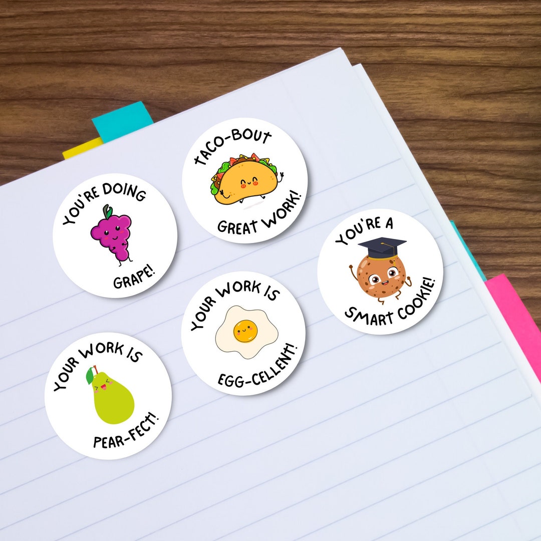 Funny Well Done Puns for Teacher Reward Stickers | Cute Teacher ...