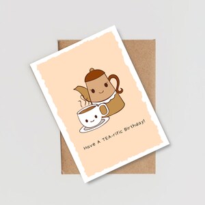 Have A Tea-rific Birthday Card Pun | Cute Beige Chic Funny Bday for ...