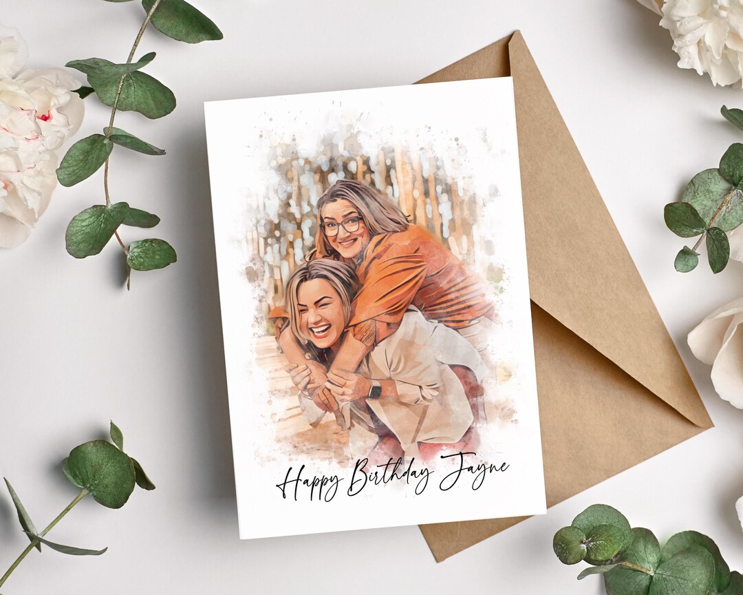 Personalised Illustrated Birthday Card | Watercolour Style Portrait for ...