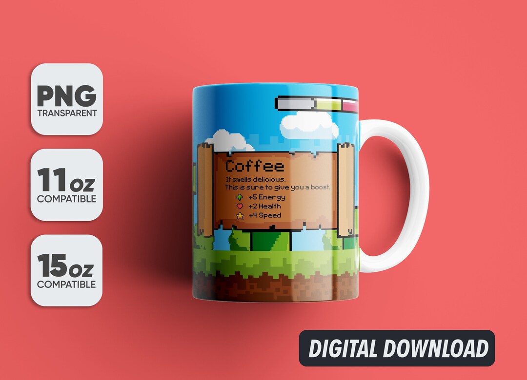 Coffee Pixel Mug Energyhealthspeed Png Mug Sublimation - Etsy