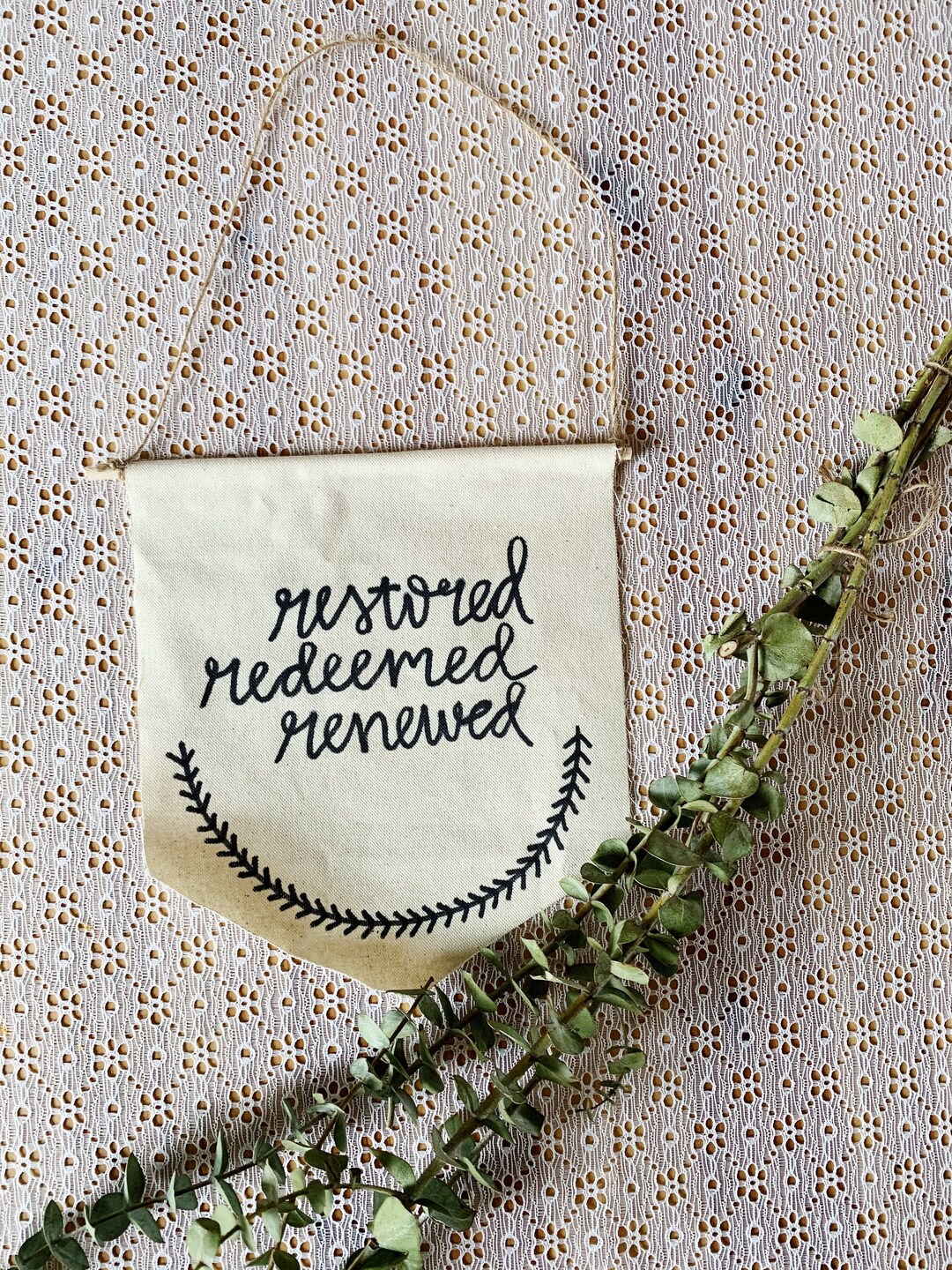 Handwritten Banner | Restored, Redeemed, Renewed - Etsy