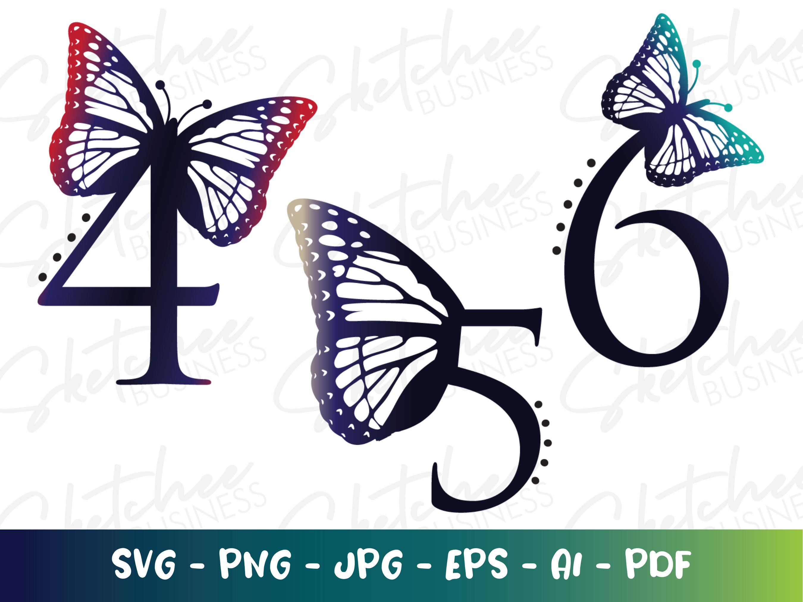 Butterfly Numbers SVG, Butterfly Number Frame, Butterfly Numbers 0-9 ...
