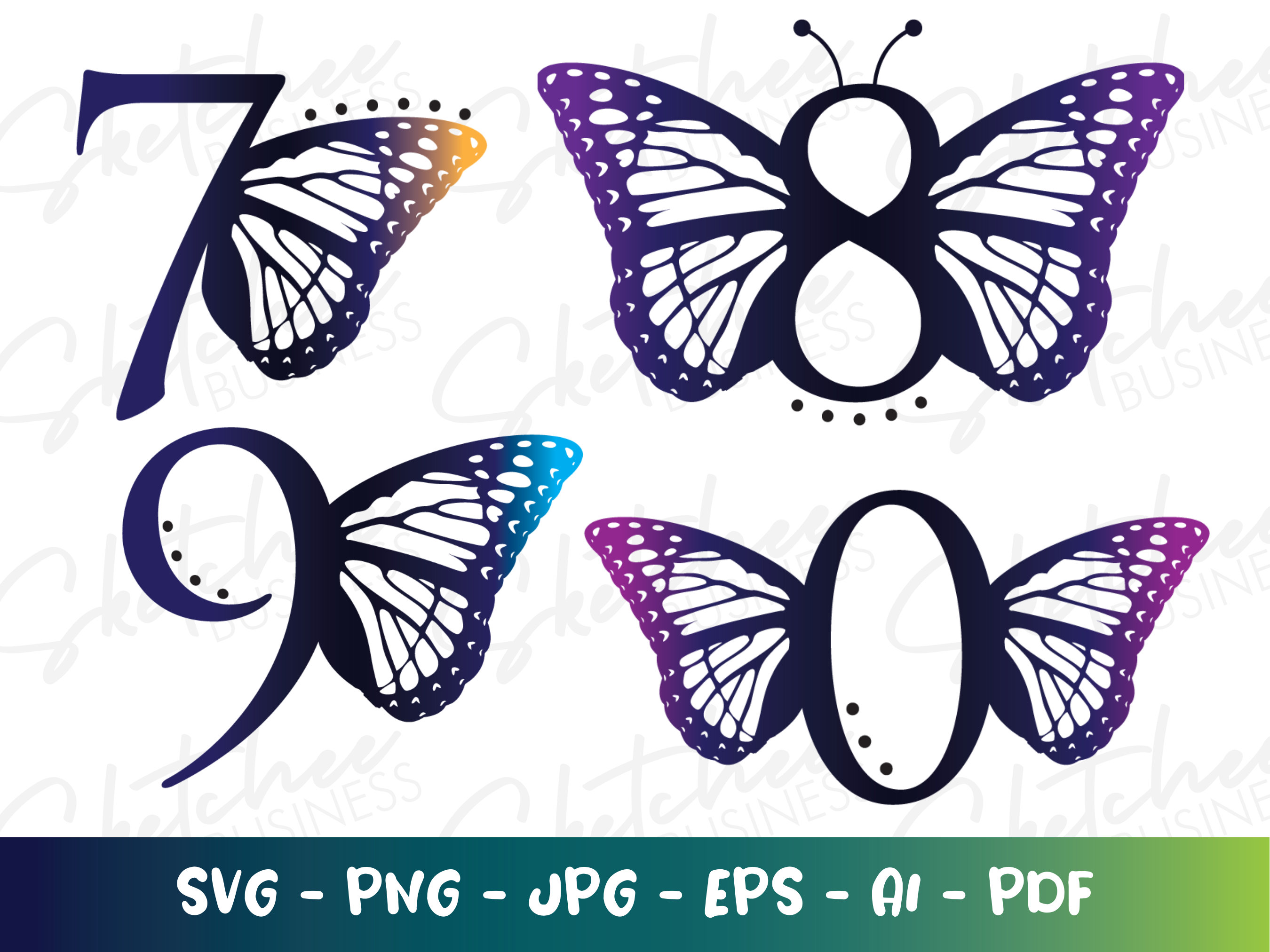 Butterfly Numbers SVG, Butterfly Number Frame, Butterfly Numbers 0-9 ...