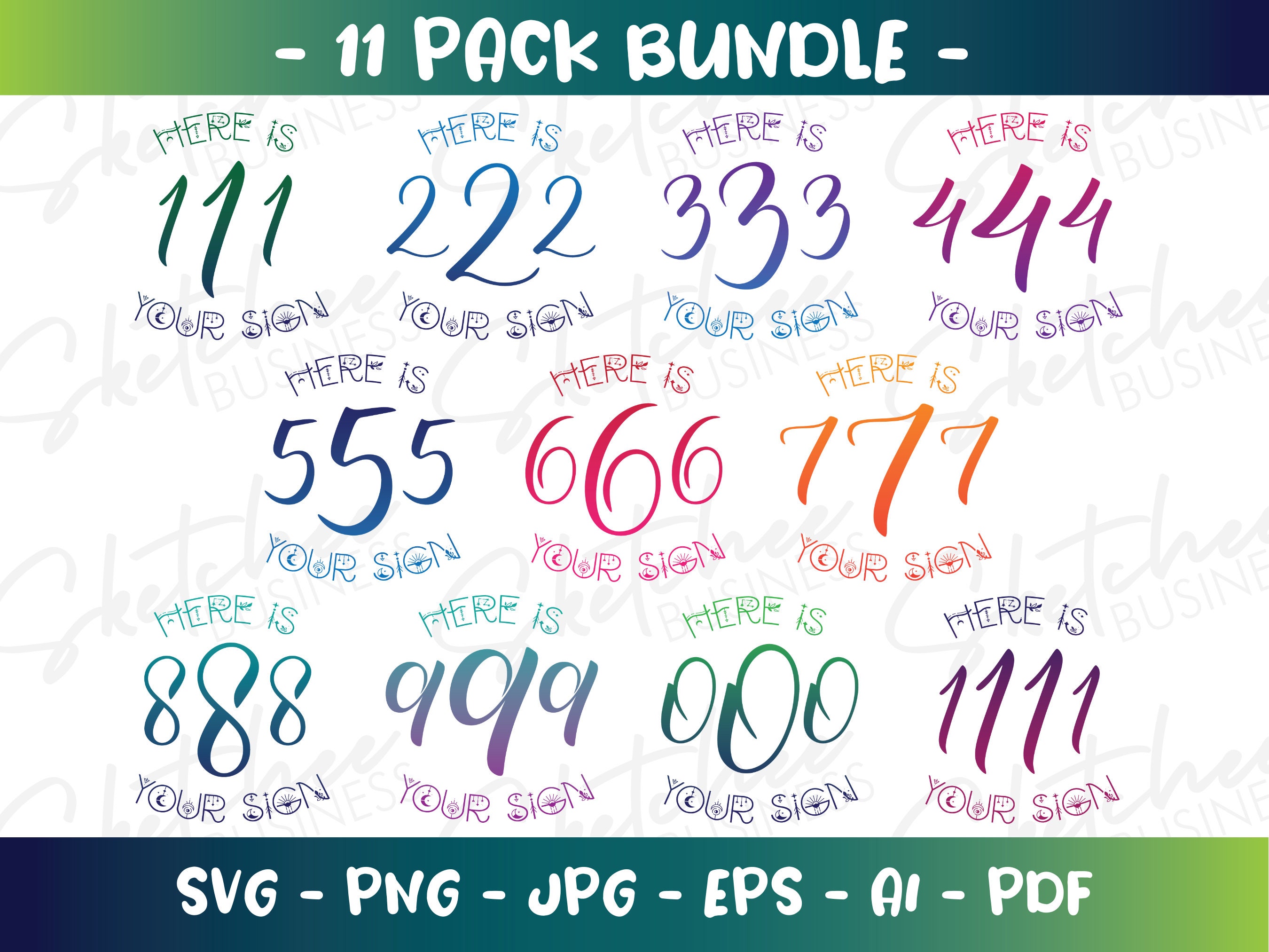 Angel Numbers Svg Png Pdf, Spirit Numbers SVG, 111, 222, 333, 444, 555 ...