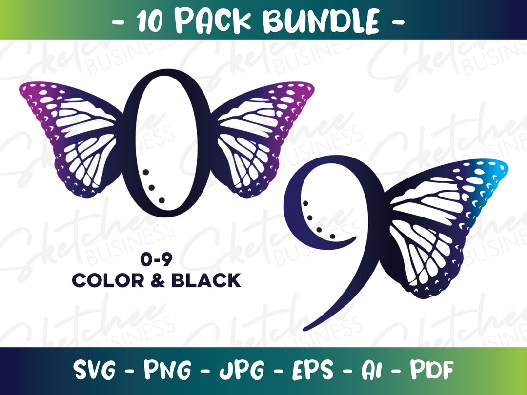 Butterfly Numbers SVG, Butterfly Number Frame, Butterfly Numbers 0-9 ...
