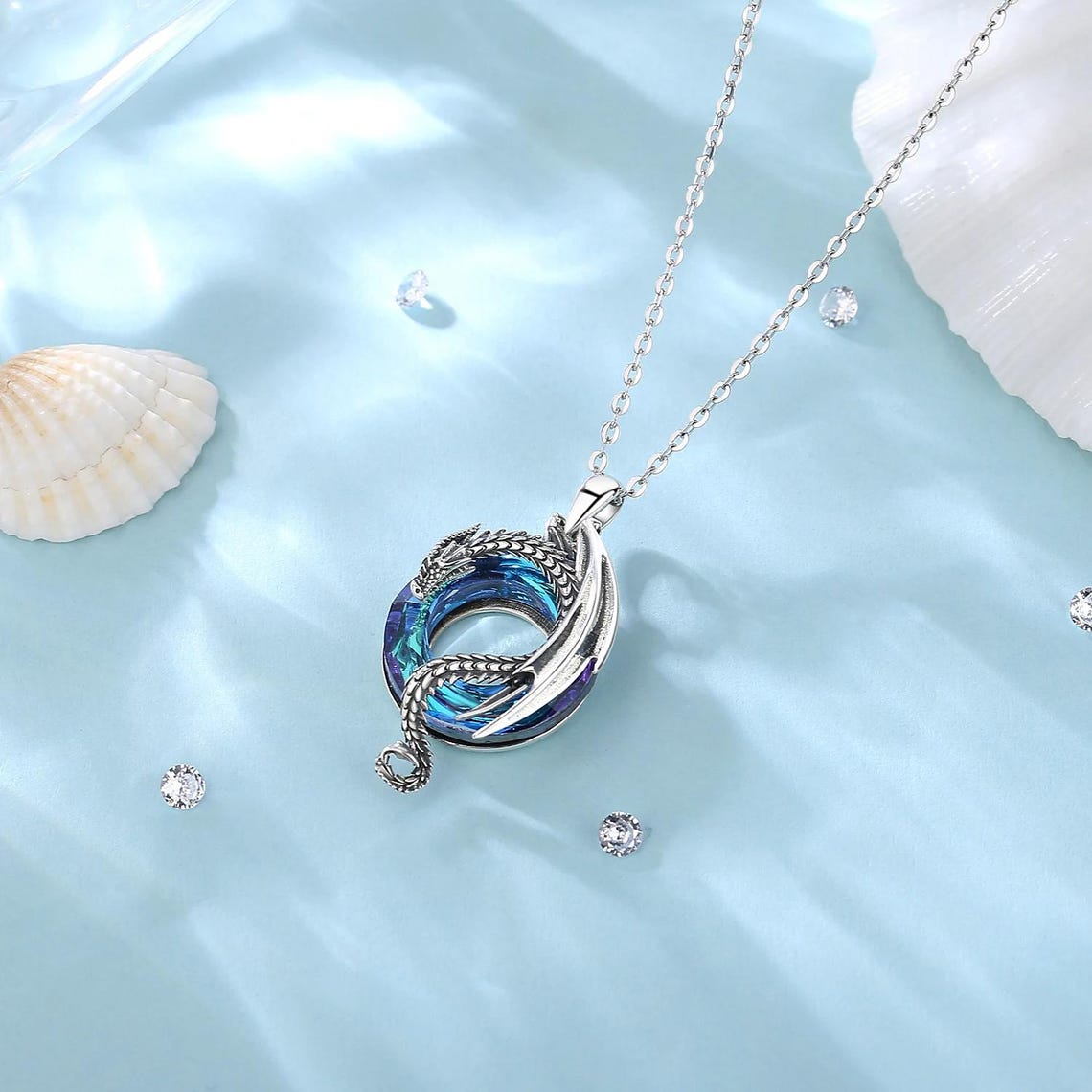 Sterling Silver Dragon Pendant: Austrian Crystal Accent, Trendy Jewelry ...